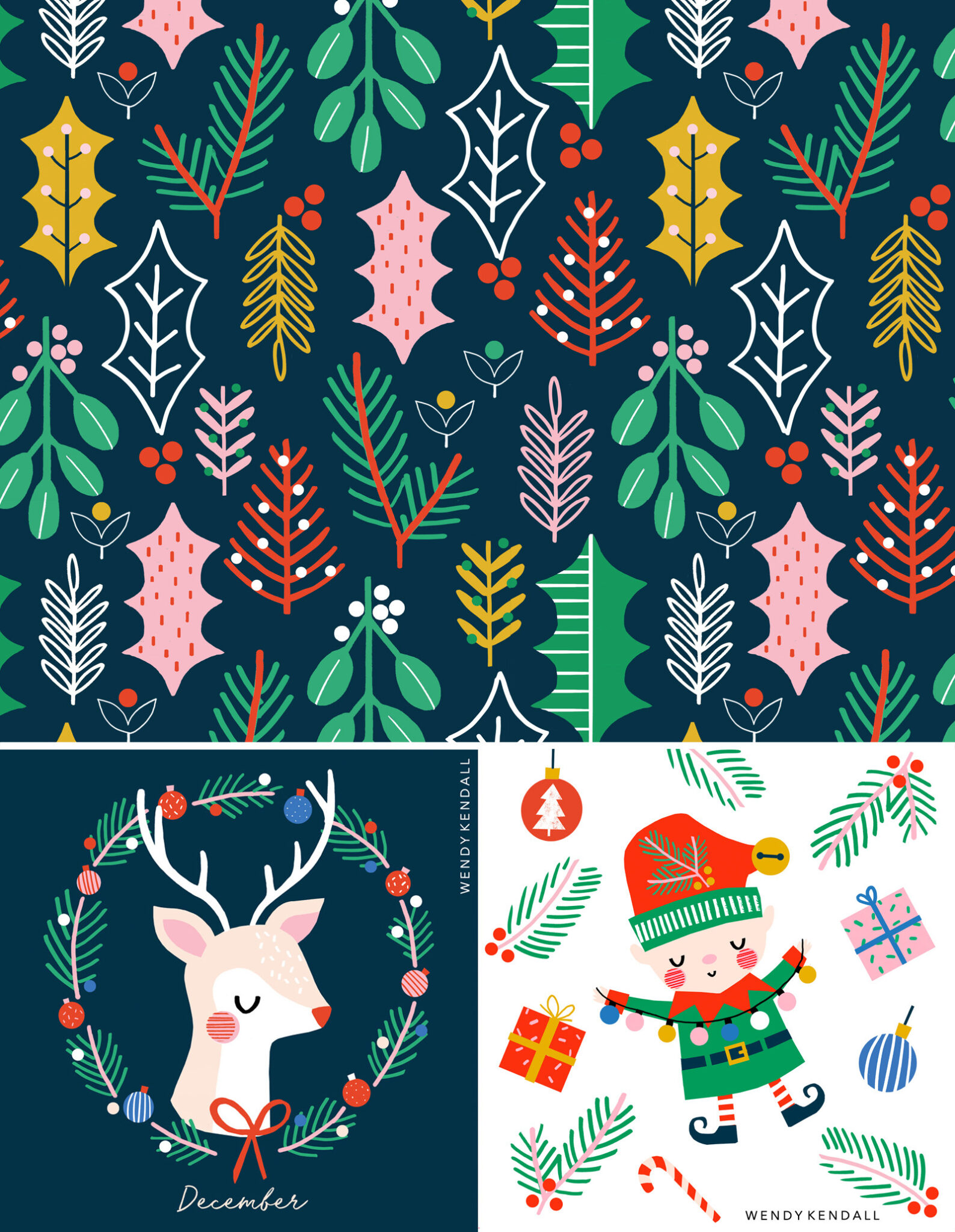 jolly holly - wendy kendall designs - freelance surface pattern designer
